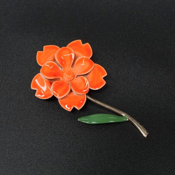 Unbranded | Jewelry | Vintage Mod Orange Enamel 3 In Floral Brooch ...